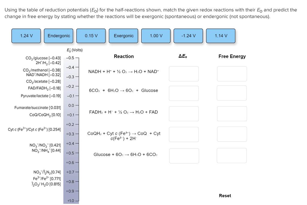 Solved Using the table of reduction potentials (Eo) for the | Chegg.com