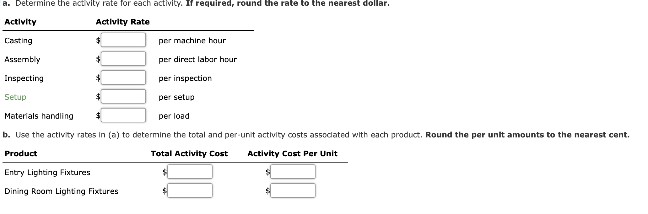Solved a. Determine the activity rate for each activity. It | Chegg.com