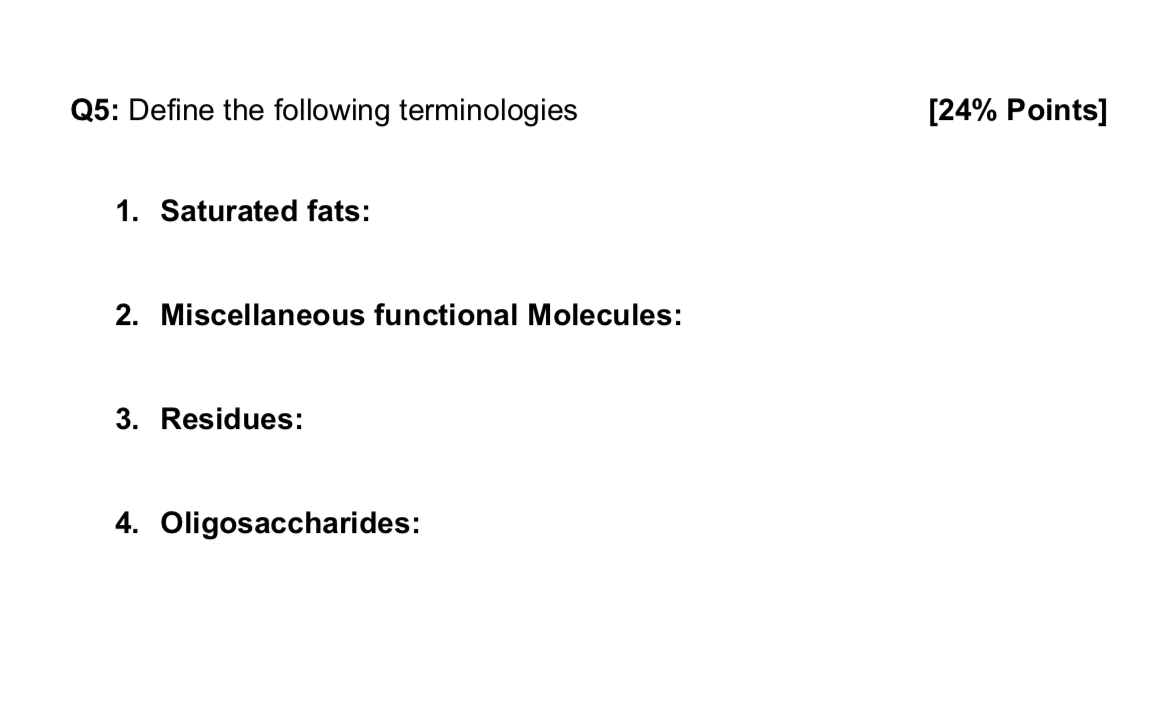 Solved Q5: Define the following terminologies [24% Points] | Chegg.com