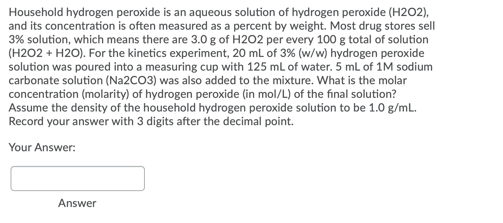 Solved Household hydrogen peroxide is an aqueous solution of | Chegg.com