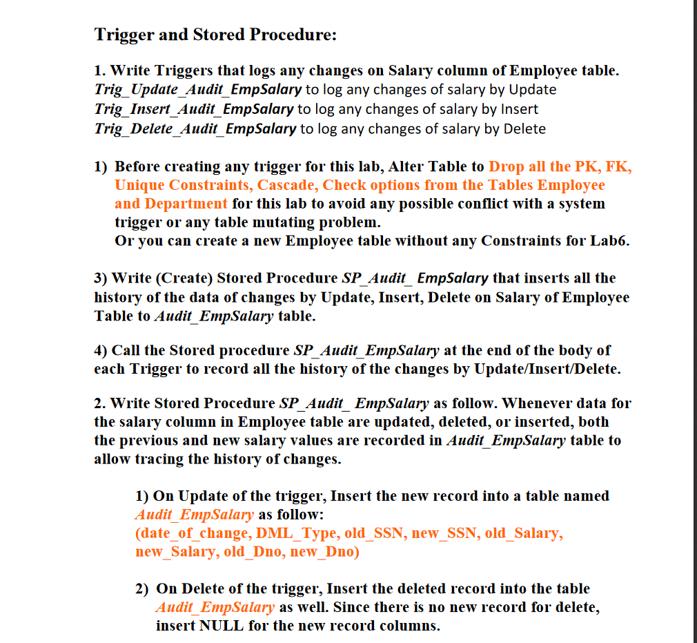 Solved Trigger and Stored Procedure: 1. Write Triggers that | Chegg.com