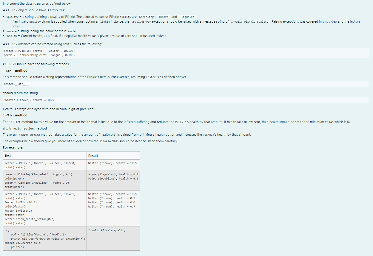 Solved my current code: """program""" class Plinkle: | Chegg.com