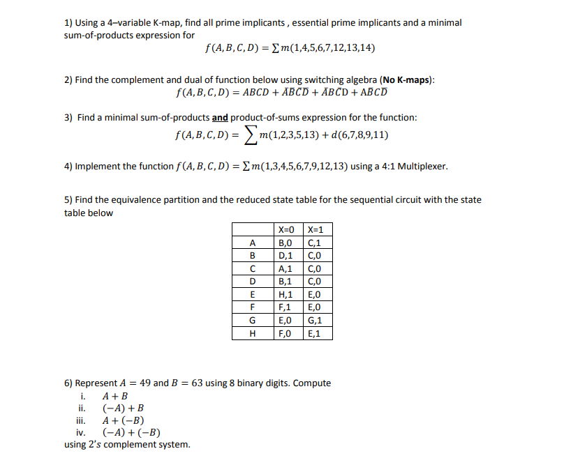 Solved 1) Using a 4-variable K-map, find all prime | Chegg.com