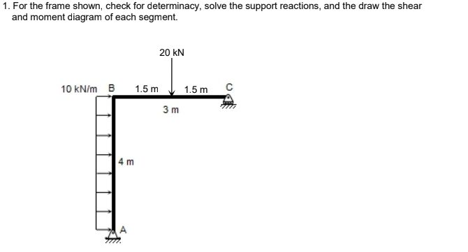 Solved 1. For the frame shown, check for determinacy, solve | Chegg.com