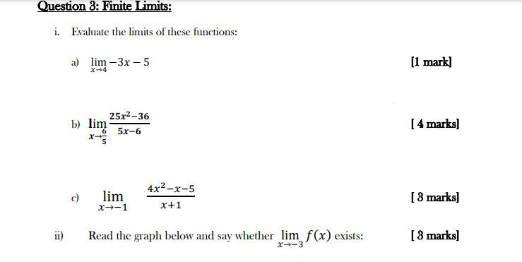 Solved Question 3: Finite Limits:i. ﻿Evaluate the limits of | Chegg.com