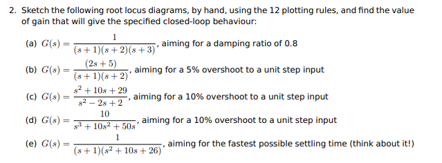Solved 2. Sketch the following root locus diagrams, by hand, | Chegg.com