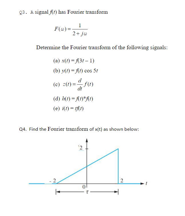 Solved Q3. A signal f(t) has Fourier transform 1 Fw= 2+ jo | Chegg.com
