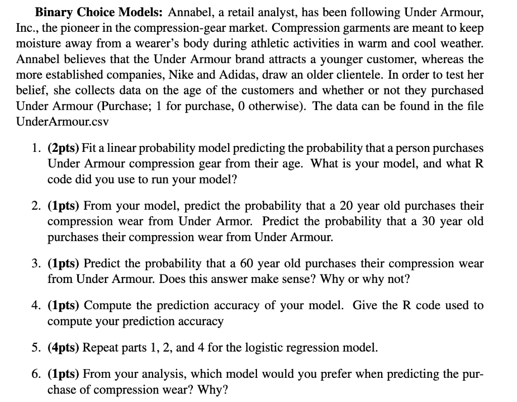 Solved Binary Choice Models: Annabel, a retail analyst, has | Chegg.com