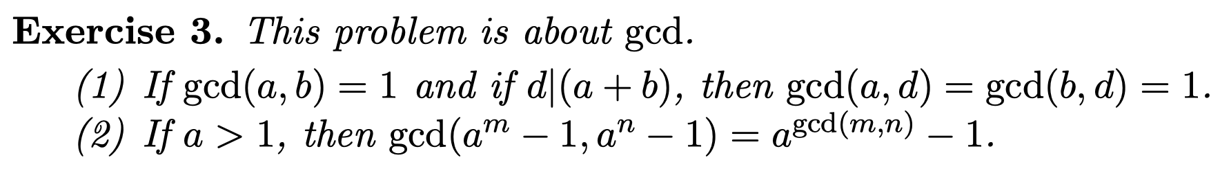 Solved Exercise 3. This problem is about gcd. (1) If gcd(a, | Chegg.com