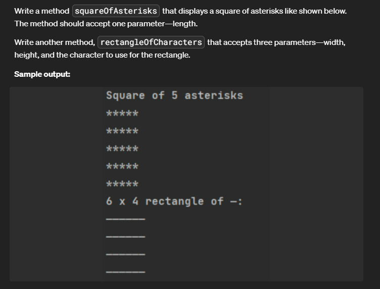 Solved Write A Method That Displays A Square Of Asterisks 