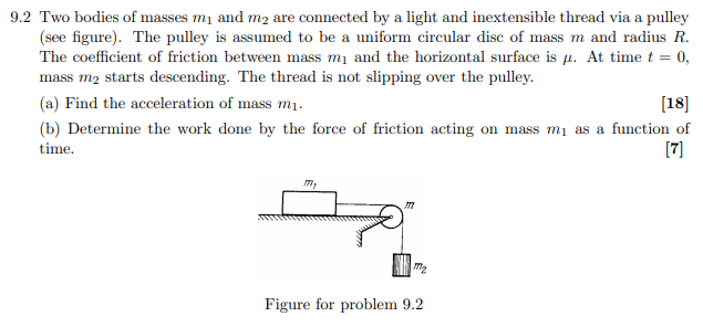Solved 9.2 Two bodies of masses mi and m2 are connected by a | Chegg.com