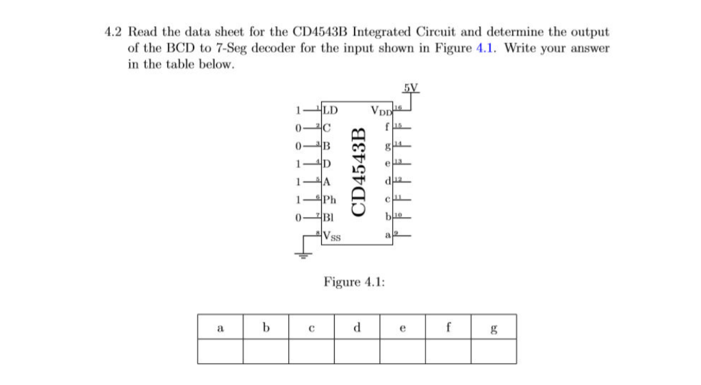 Solved 4.2 Read the data sheet for the CD4543B Integrated | Chegg.com