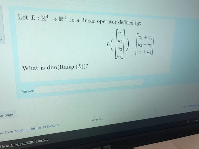 Solved Let L:R4 → R3 be a linear operator defined by: u1 | Chegg.com