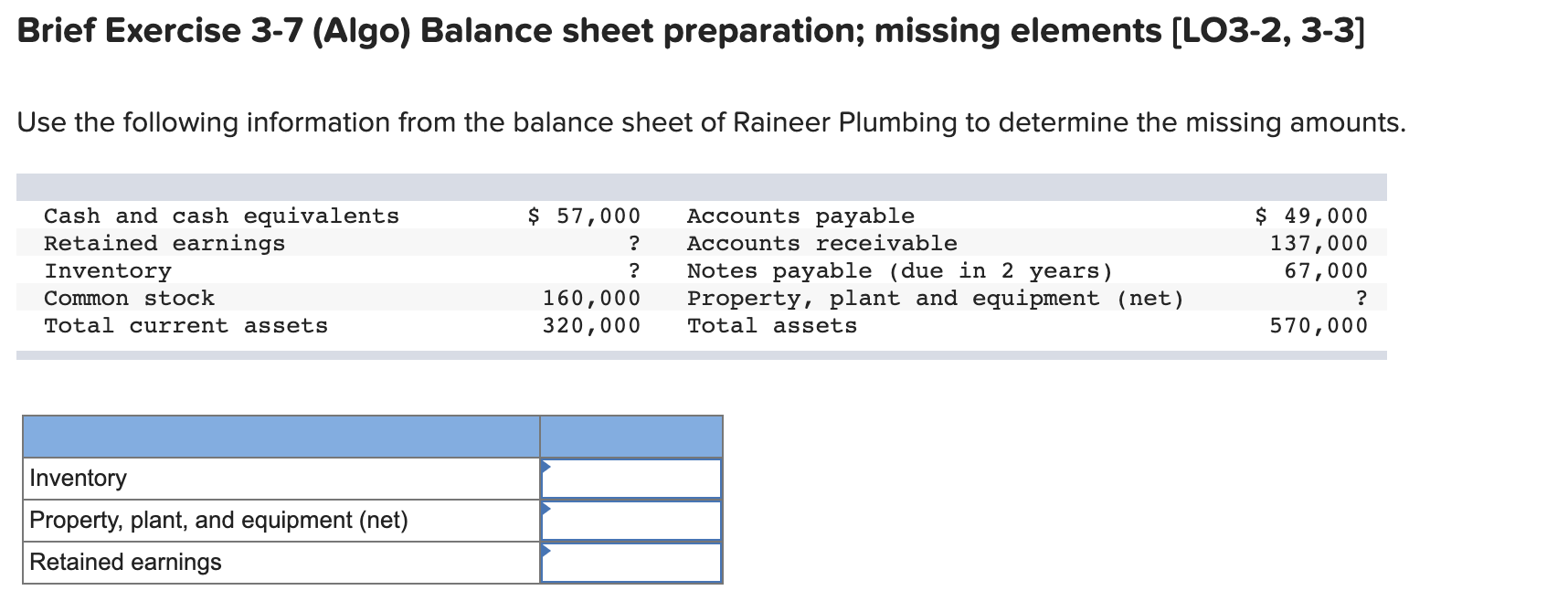 Solved Brief Exercise 3-7 (Algo) Balance sheet preparation; | Chegg.com