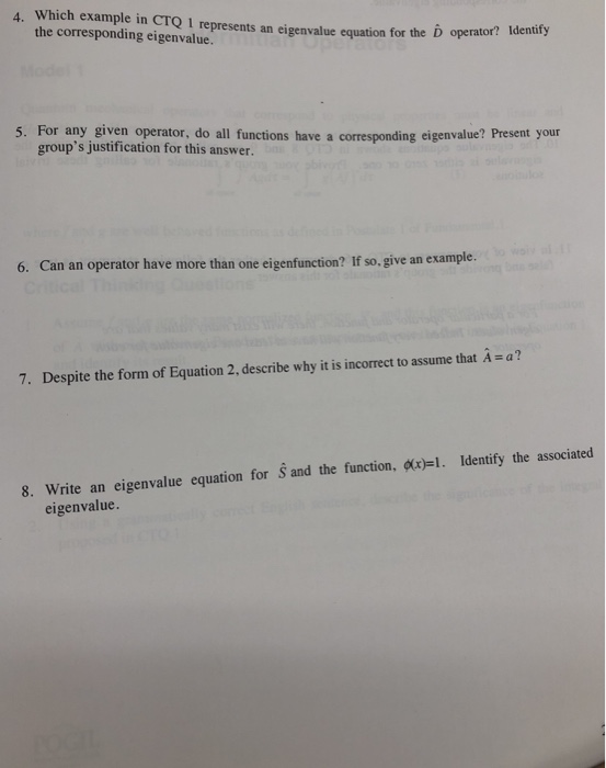 Solved Operators and Eigenvalue Equations Do you really know | Chegg.com