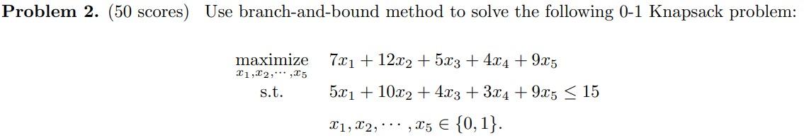 Solved Problem 2. (50 scores) Use branch-and-bound method to | Chegg.com