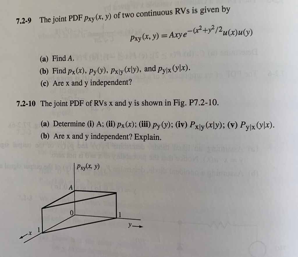 Solved 7.2-9 The joint PDFpxy(x,y) of two continuous RVs is | Chegg.com