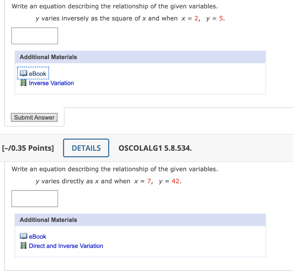 Solved Write An Equation Describing The Relationship Of The