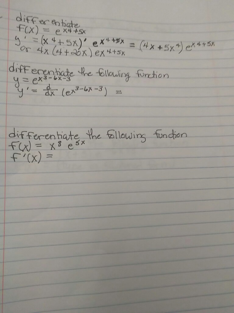 Solved differentiate F(x) = e X4+5 y = (x 4 + 5x)' ex*+5x = | Chegg.com