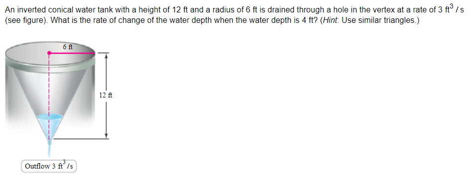 Solved An inverted conical water tank with a height of 12 ft | Chegg.com