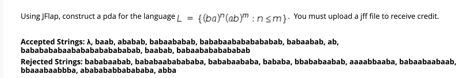 Solved Using JFlap, construct a pda for the language L = | Chegg.com