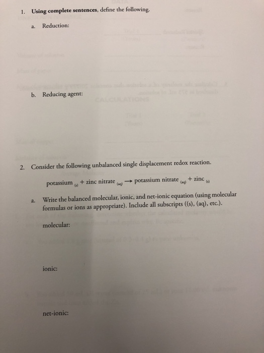 Solved 1. Using complete sentences, define the following. a. | Chegg.com