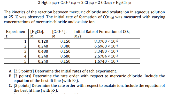 Solved 2 HgCl2 (aq) + C2042(aq) + 2 Cl(aq) + 2 CO2(g) + | Chegg.com
