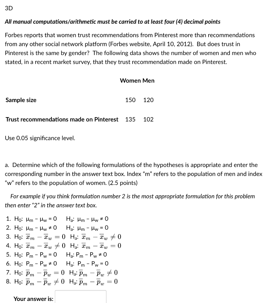 Solved 3D All manual computations/arithmetic must be carried | Chegg.com