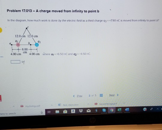 Solved Problem 17.013 - A charge moved from infinity to | Chegg.com