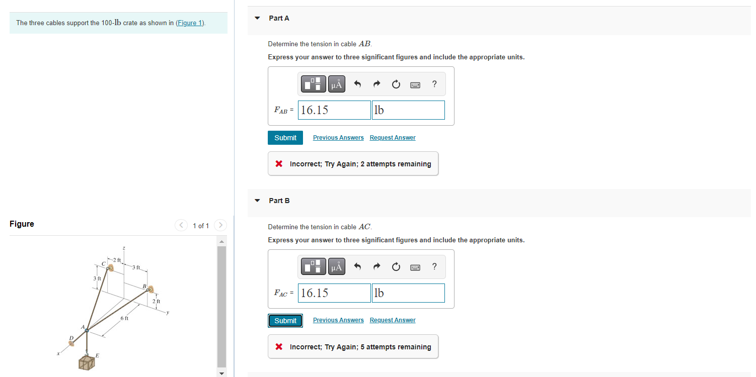 [Solved]: The three cables support the 100-lb crate as sho