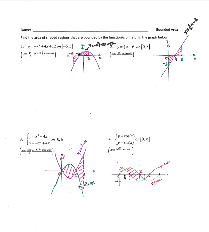 Solved Name:Find the area of shaded regions that are bounded | Chegg.com