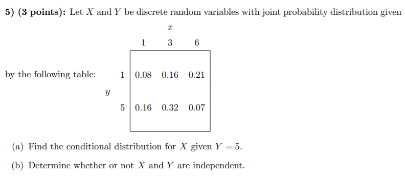 Solved 5) (3 points): Let X and Y be discrete random | Chegg.com