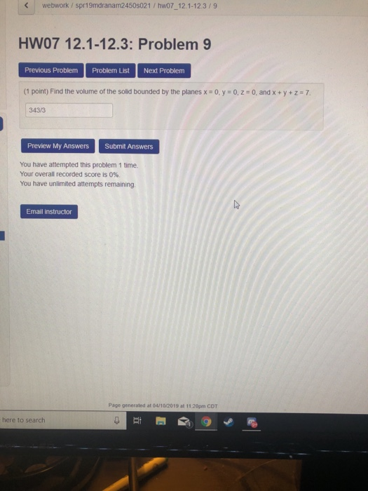 Solved webwork / spr19mdranam2450s021/ hw07_12.1-12.3/9 HW07 | Chegg.com