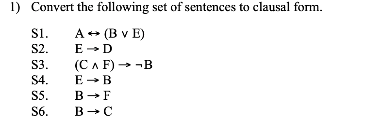 Solved Convert the following set of sentences to clausal | Chegg.com