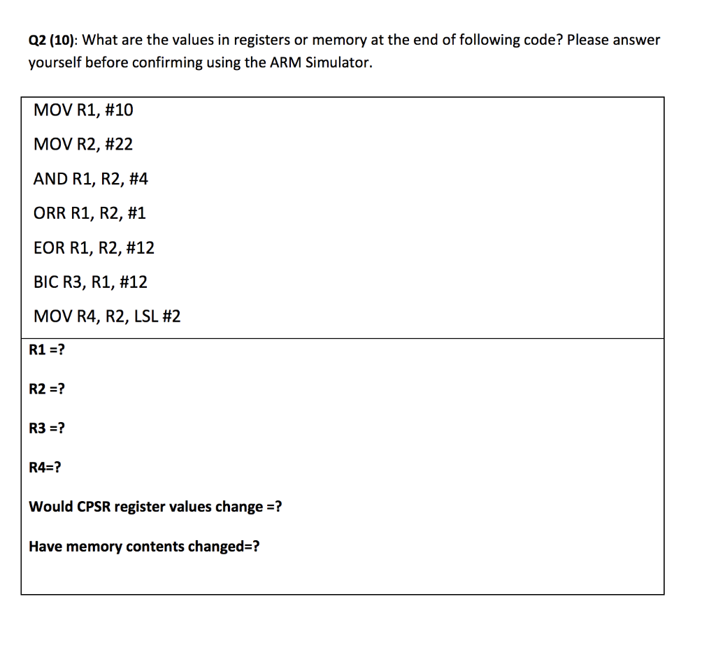 Solved Q2 (10): What are the values in registers or memory | Chegg.com