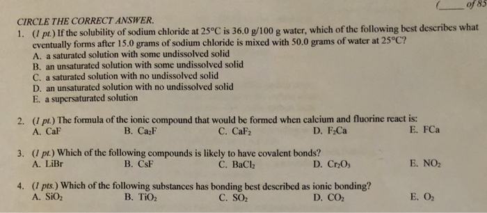 Solved ( of 85 CIRCLE THE CORRECT ANSWER. 1. (I pt) If the | Chegg.com