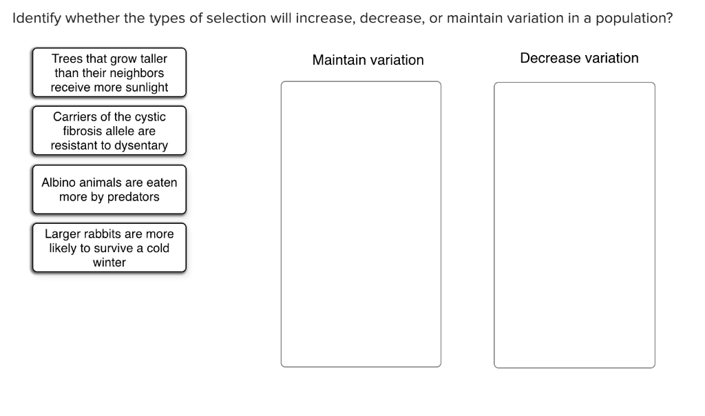 Solved Identify whether the types of selection will | Chegg.com