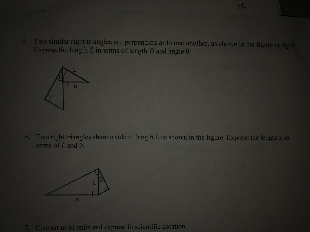 Solved 5. Two similar right triangles are perpendicular to | Chegg.com