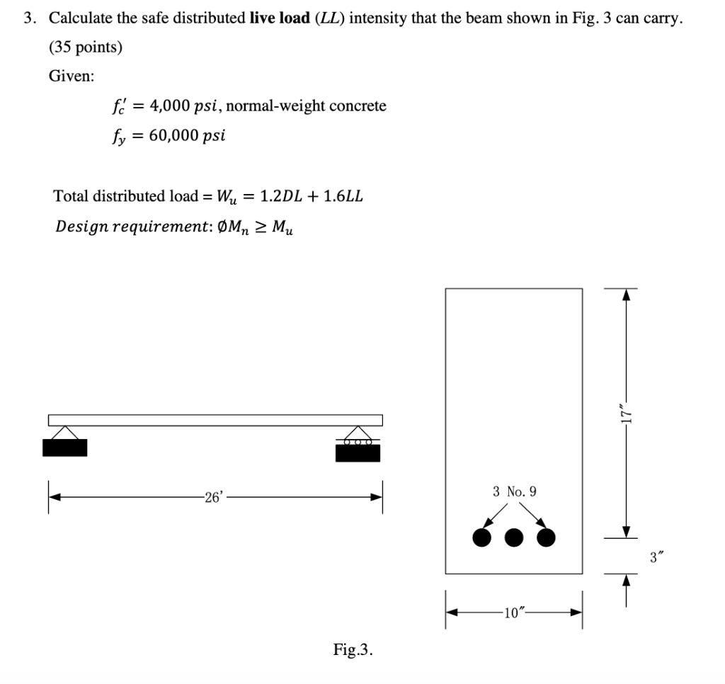 Solved 3. Calculate the safe distributed live load (LL) | Chegg.com