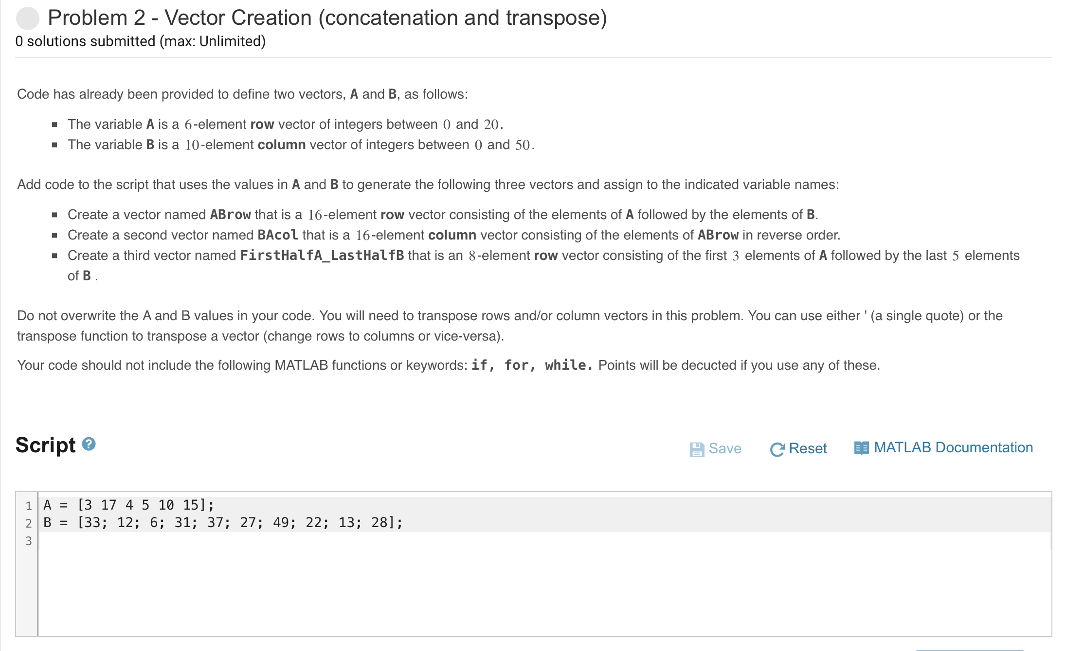Solved Problem 2 - ﻿Vector Creation (concatenation and | Chegg.com
