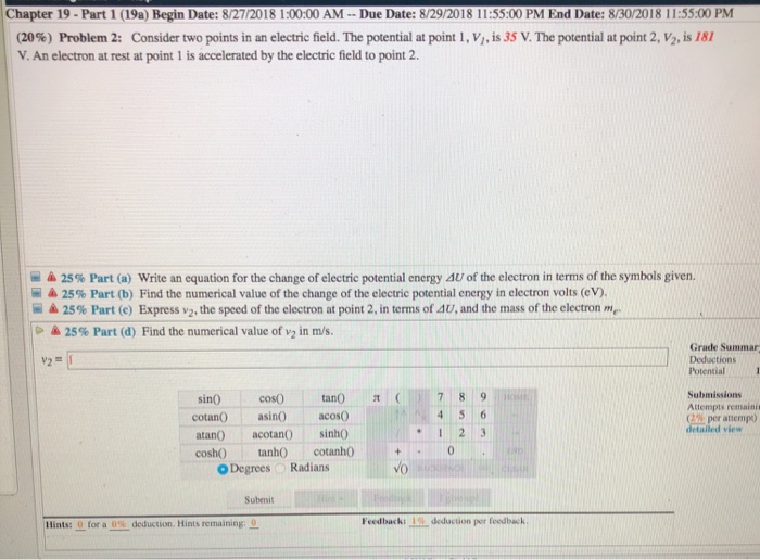 Solved 1 Help Chapter 19-Part 1 (19a) Begin Date: 8/27/2018 | Chegg.com
