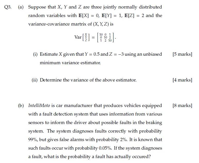 Solved (a) Suppose that X,Y and Z are three jointly normally | Chegg.com