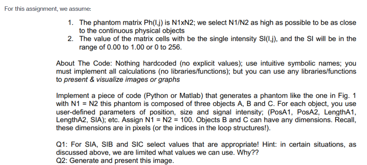 1. The phantom matrix Ph(I,j) is N1xN2; we select | Chegg.com