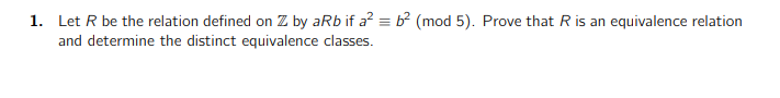 Solved 1. Let R be the relation defined on Z by aRb if a2 b | Chegg.com