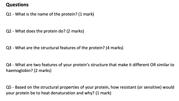 Solved Questions Q1 - What is the name of the protein? (1 | Chegg.com