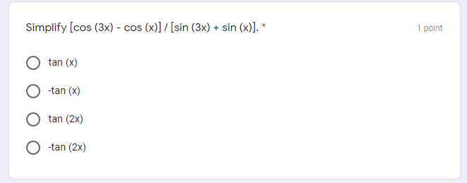 Solved Simplify [cos (3x) - cos (x)] / [sin (3x) + sin(x)]. | Chegg.com