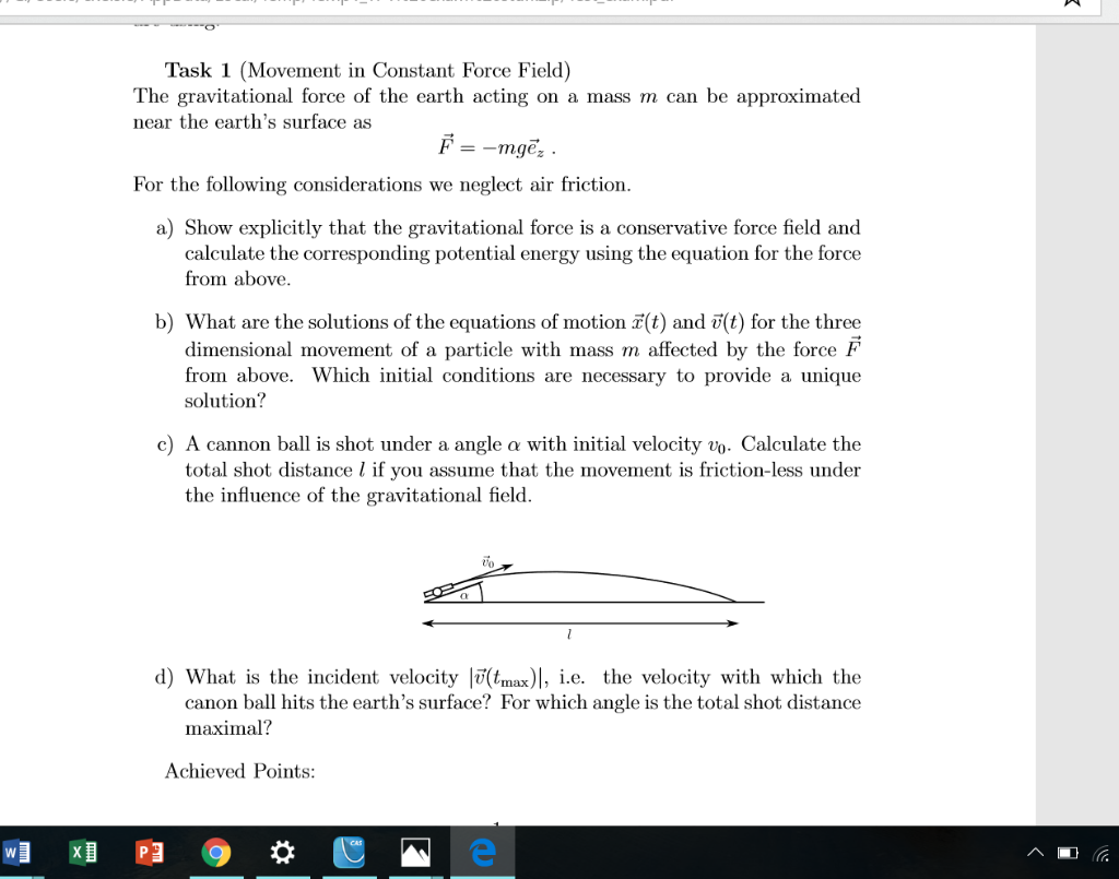 Solved Task 1 (Movement in Constant Force Field) The | Chegg.com