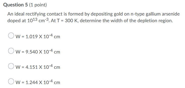 Solved Question 5 (1 point) An ideal rectifying contact is | Chegg.com
