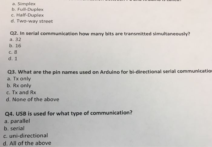 Solved a. Simplex b. Full-Duplex c. Half-Duplex d. Two-way | Chegg.com