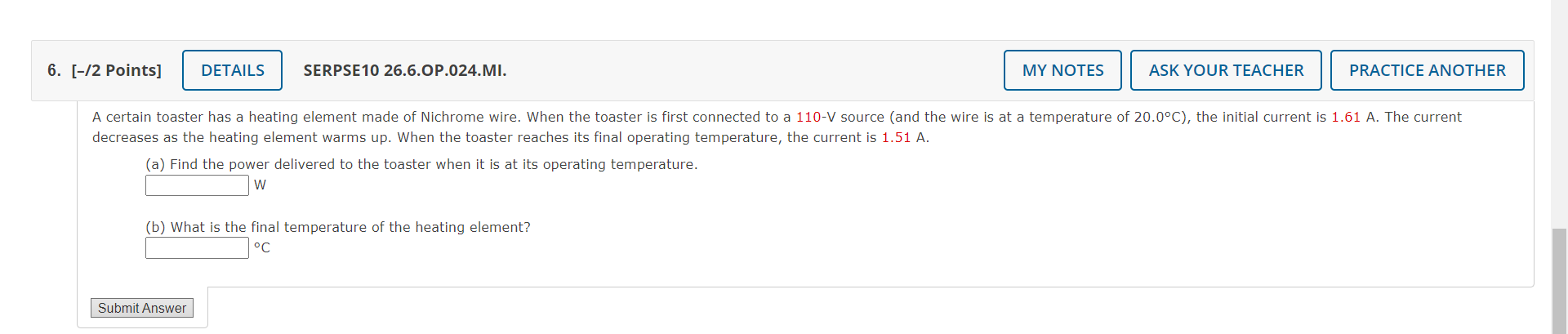 Solved -/2 Points] SERPSE10 26.6.OP.024.MI. decreases as the | Chegg.com